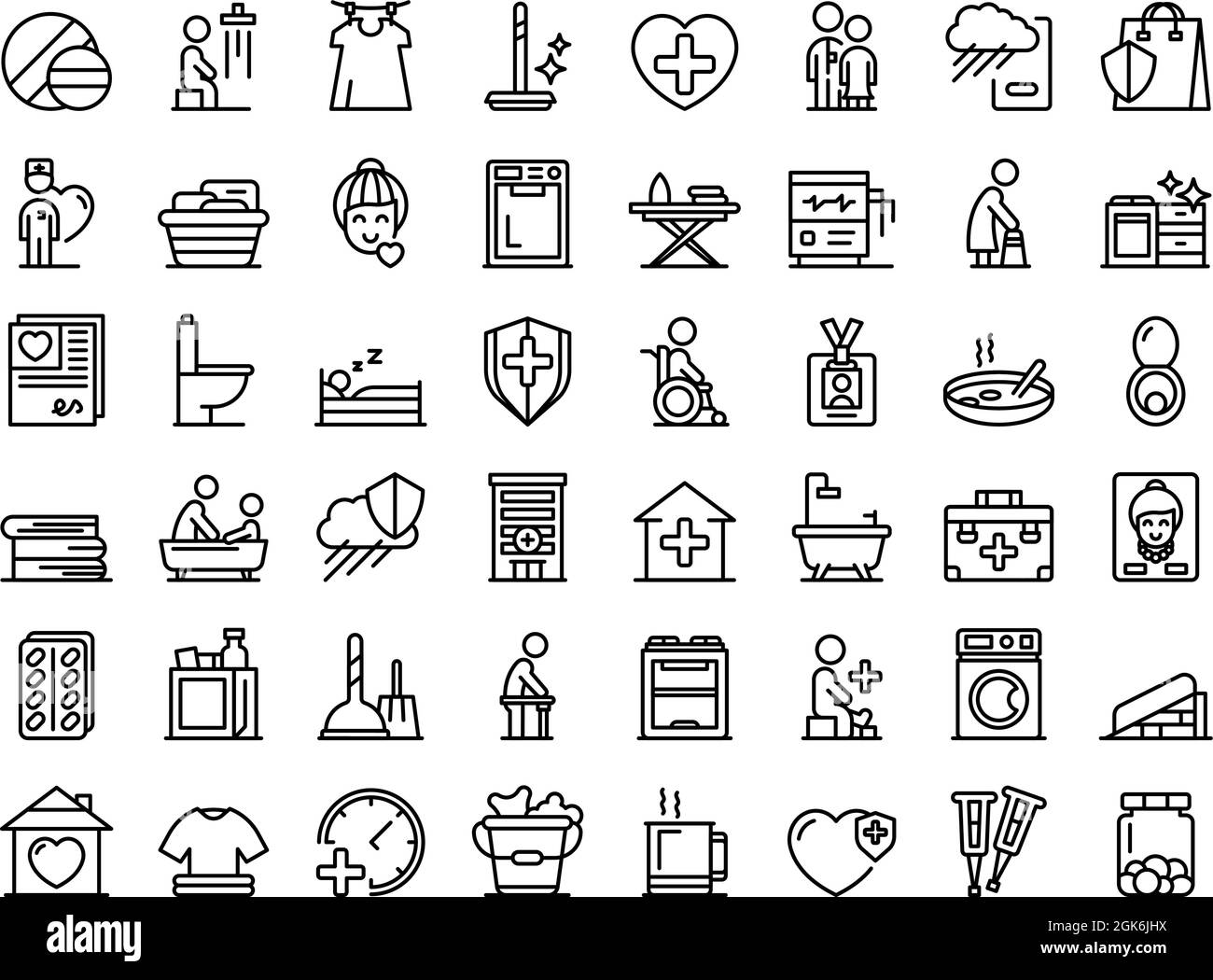 Home care services icons set outline vector. Old senior. Nurse people ...