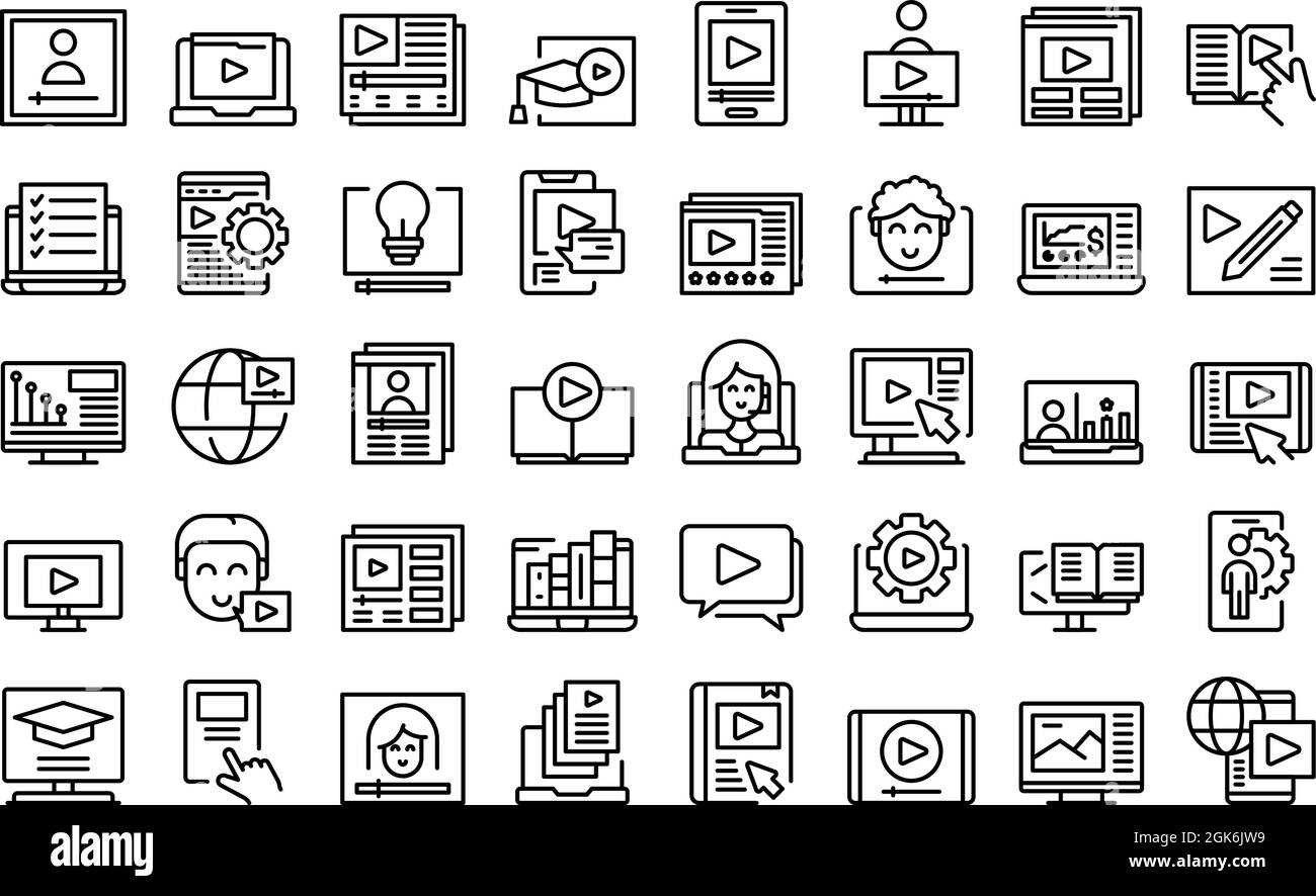 Video tutorial icons set outline vector. Online stream. Animation ...