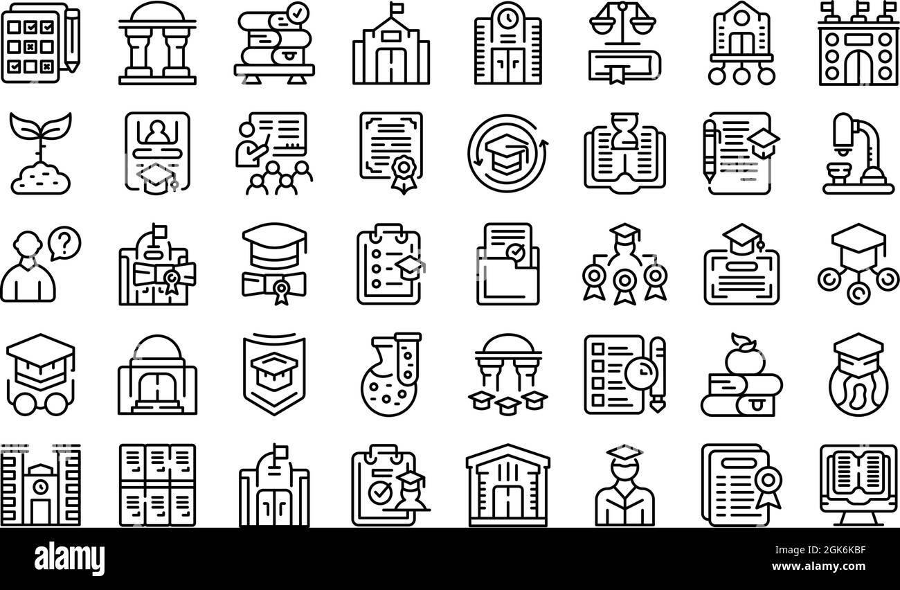 University department icons set outline vector. Student campus. Learner ...