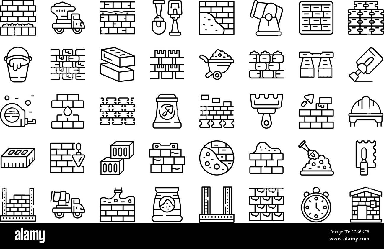 Brick and mortar icons set outline vector. Construction brick. Drywall ...