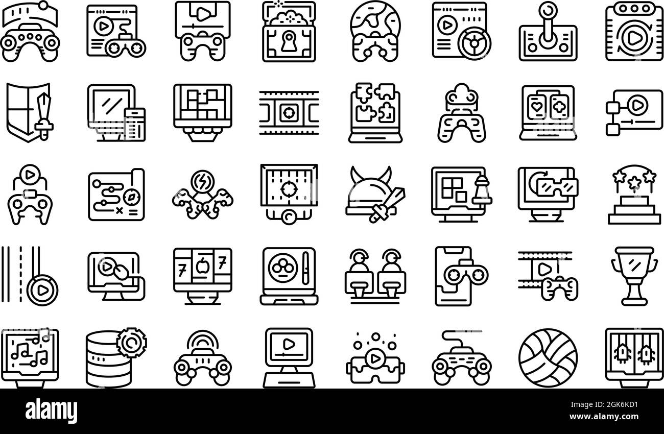 Gameplay icons set outline vector. Internet app. Computer competition ...