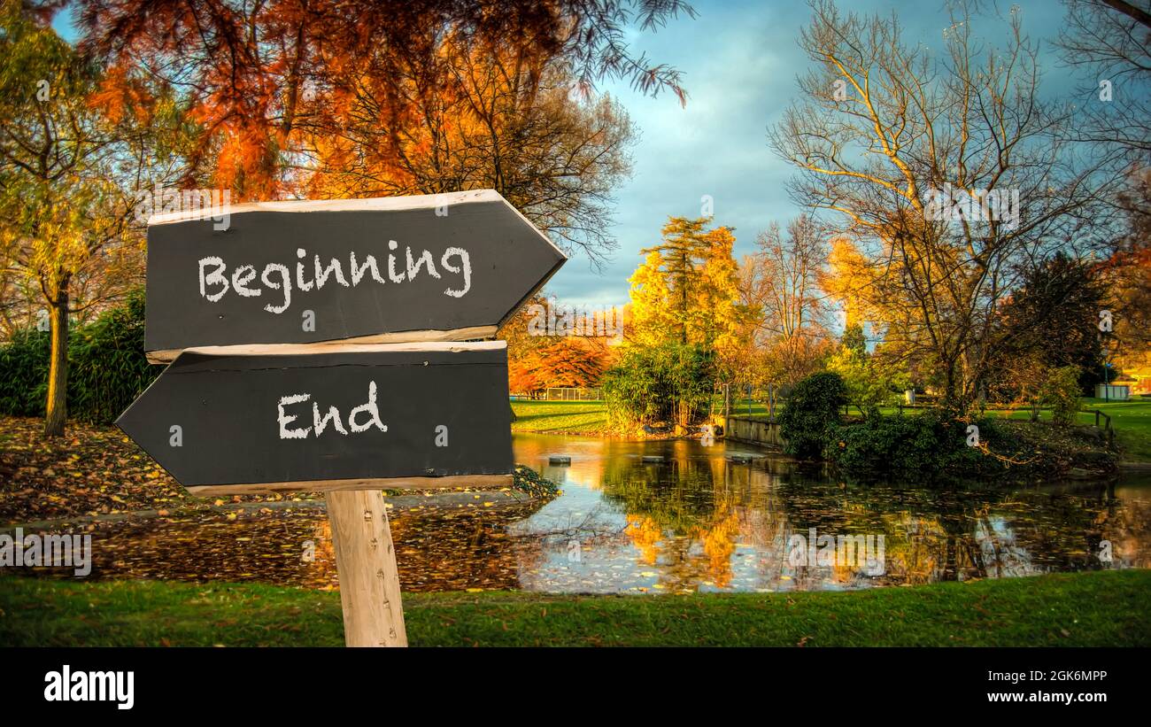 Street Sign the Direction Way to Beginning versus End Stock Photo - Alamy