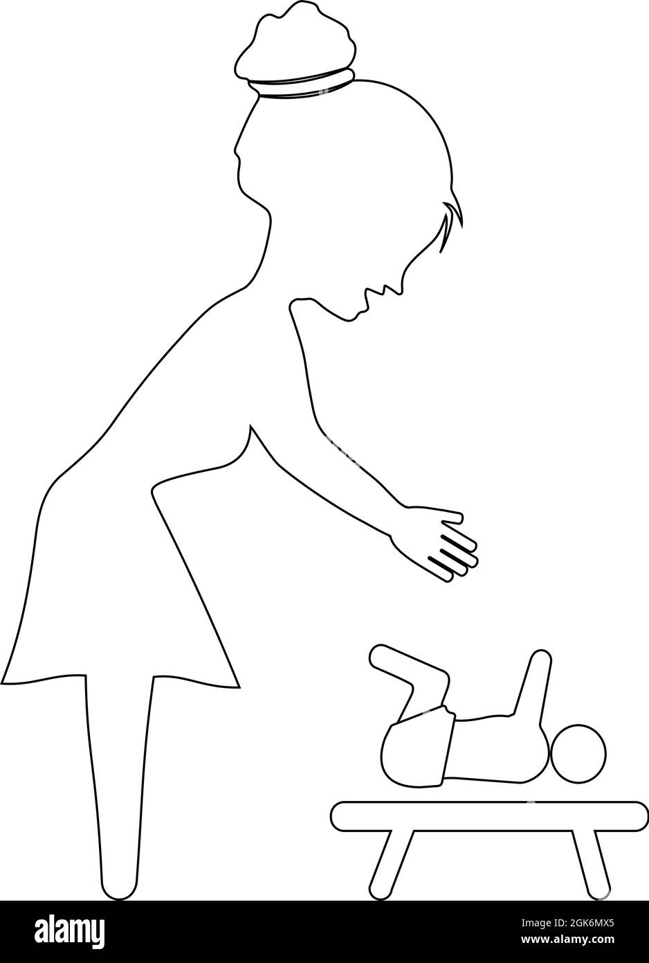 Mom is changing diapers at the diaper table outlined vector stock ...