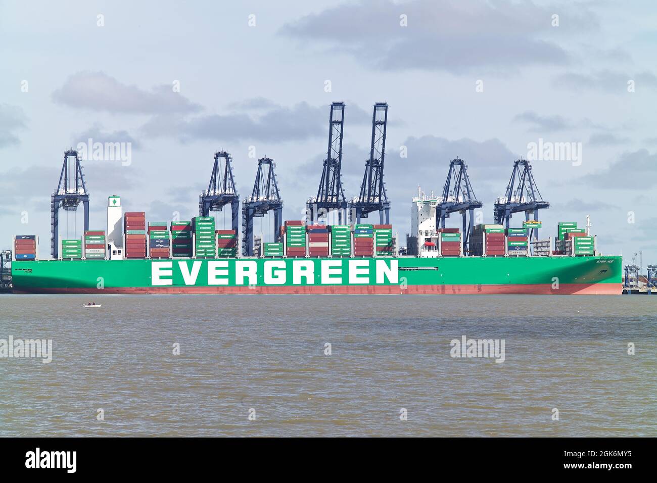 Container ship Ever Ace docked at the Port of Felixstowe, Suffolk, UK ...