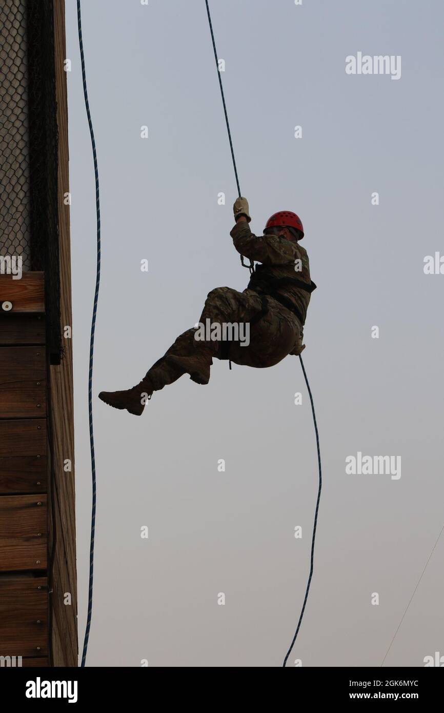 A Montana National Guard soldier descends the rappel tower during ...