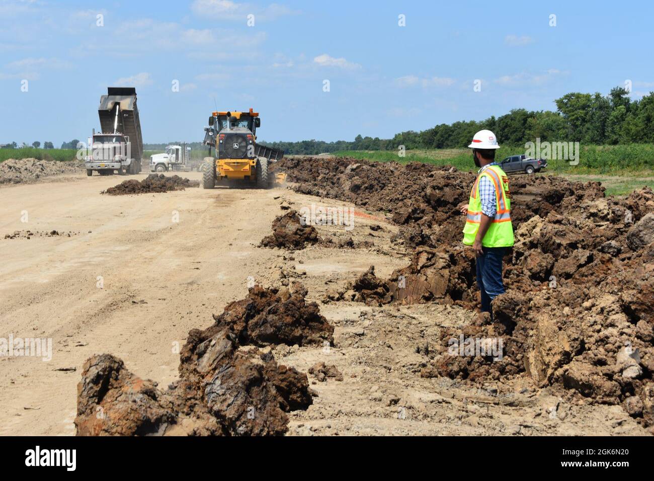 A U.S. Army Corps of Engineers - Memphis District engineer inspects a ...