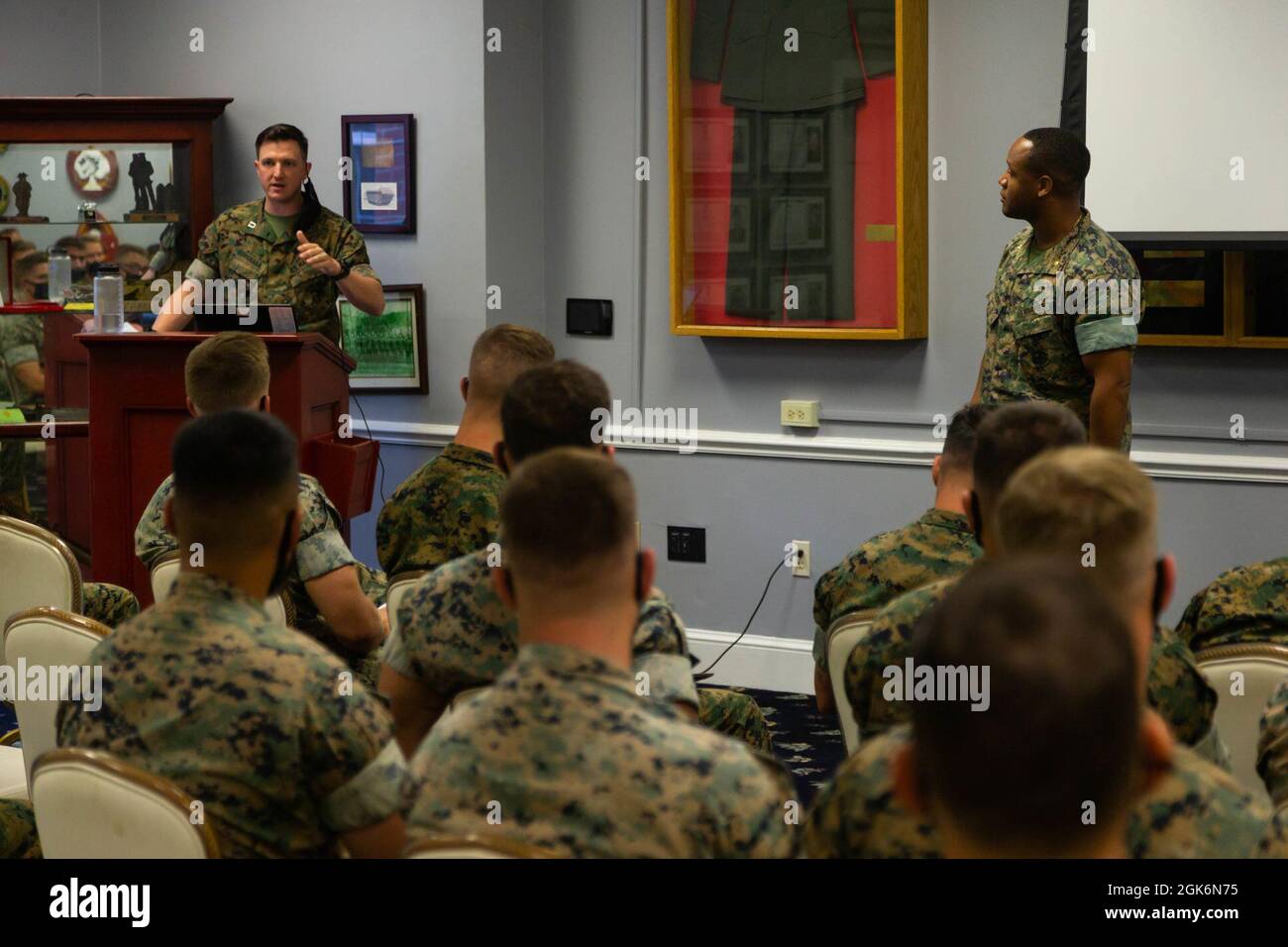Maj. Kenneth Jackson, Company Grade Combat Arms monitor, speaks to ...