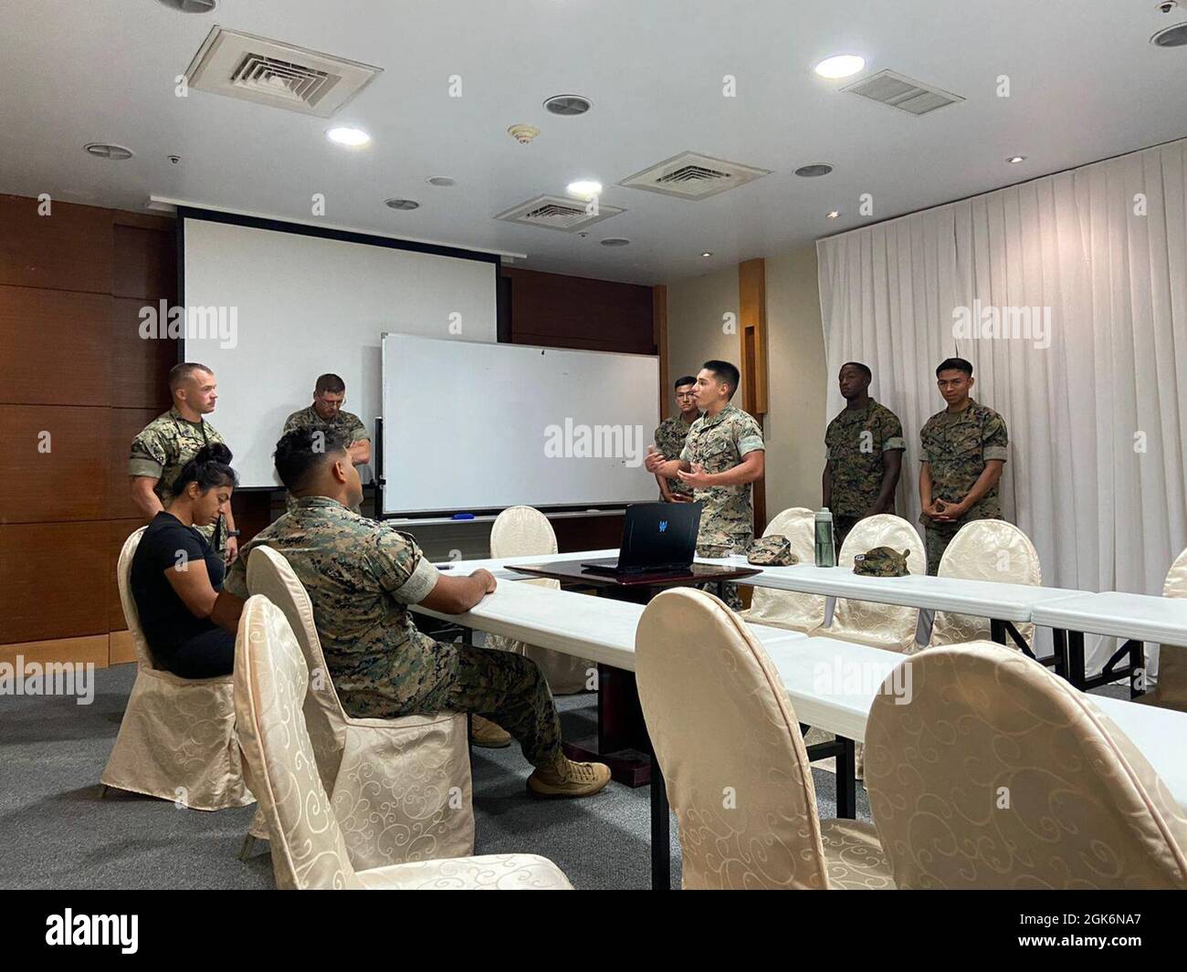 7th Engineer Support Battalion Marines prepare and present a brief to ...