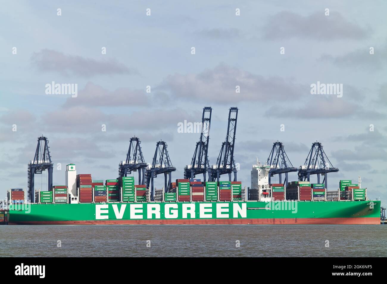 Container ship Ever Ace docked at the Port of Felixstowe, Suffolk, UK ...