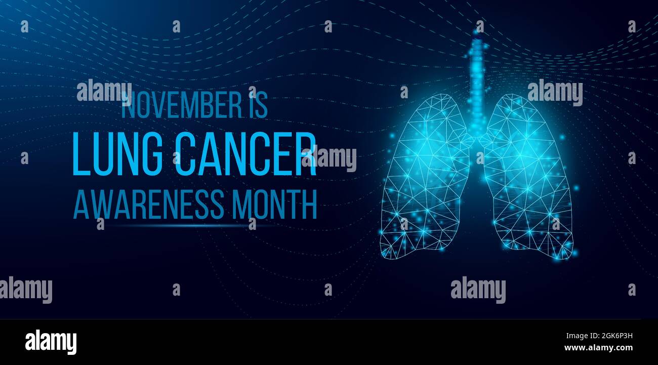 Lung cancer awareness month concept. Banner template with glowing low ...