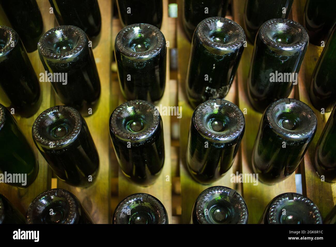 Empty Wine Bottles In Rack High Resolution Stock Photography and Images ...
