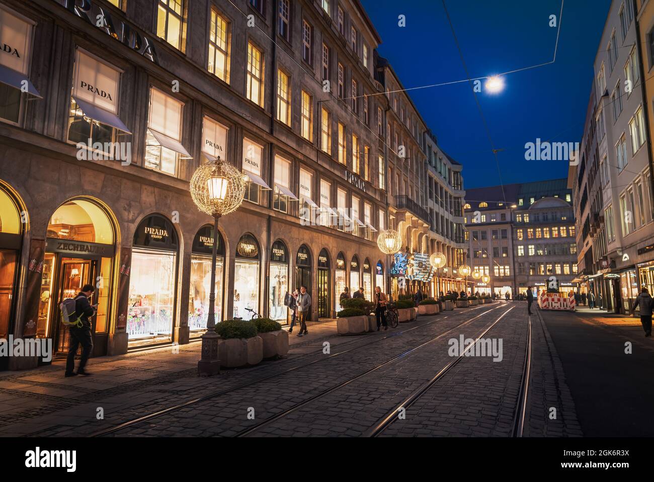 Perusastrasse Street in downtown Munich at night - Munich, Bavaria ...