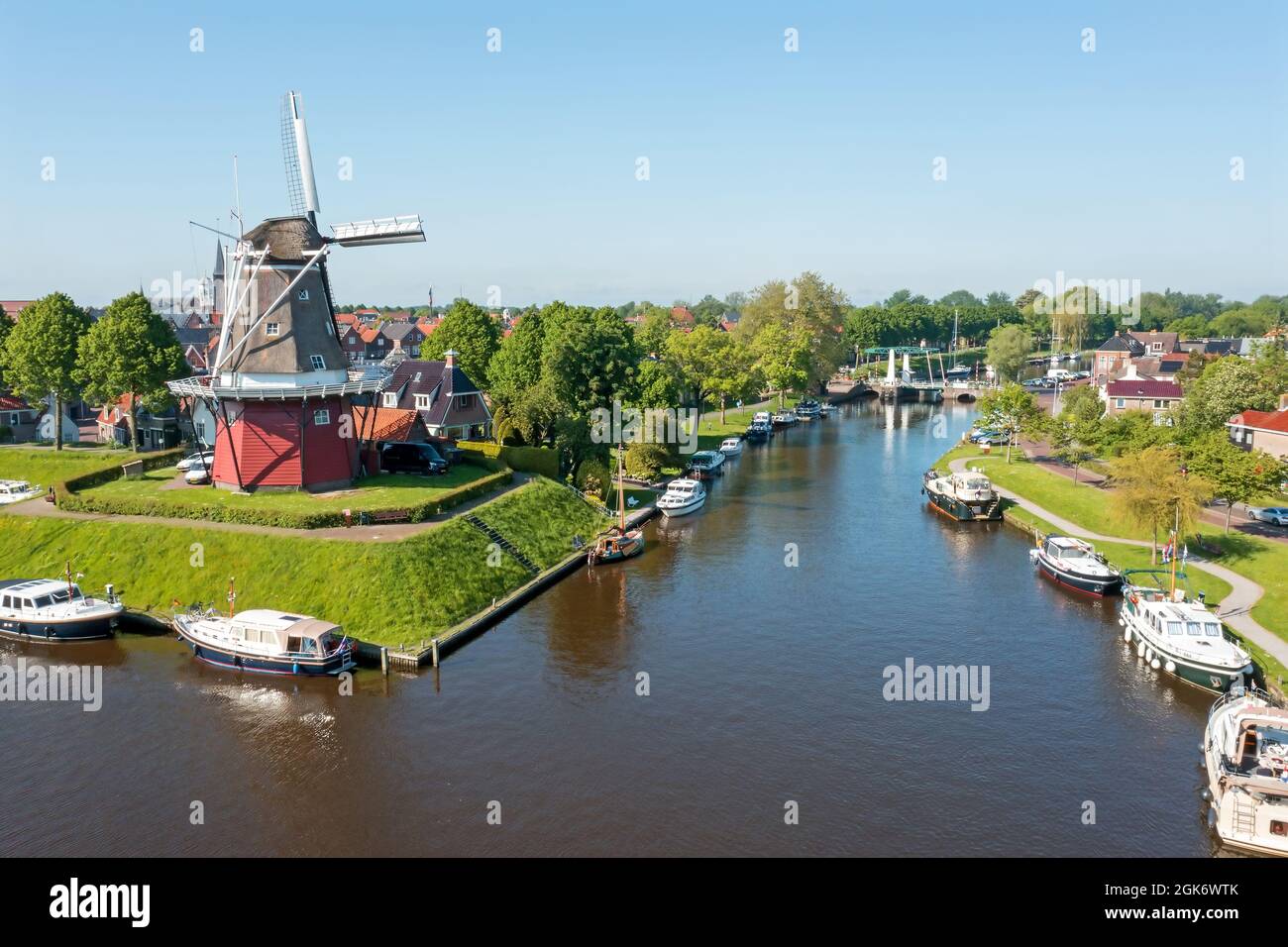 Aerial view on Dokkum with windmill De Hoop in the Netherlands Stock ...