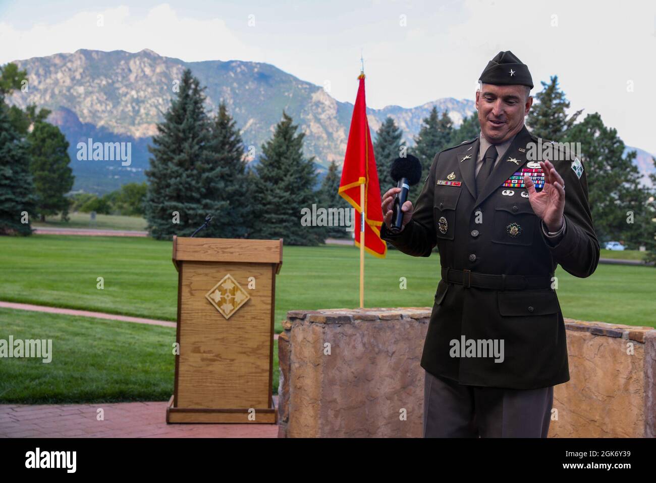 Brig. Gen Eric Strong speaks to the attendees and family members during ...