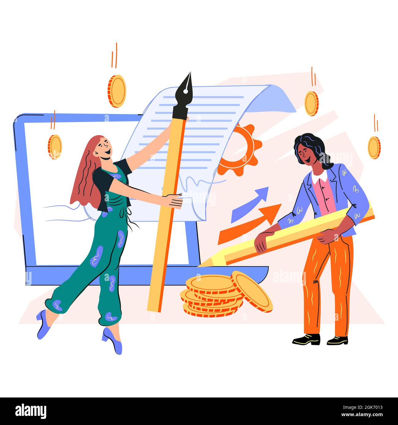 Business women sign contract or business agreement document, cartoon ...