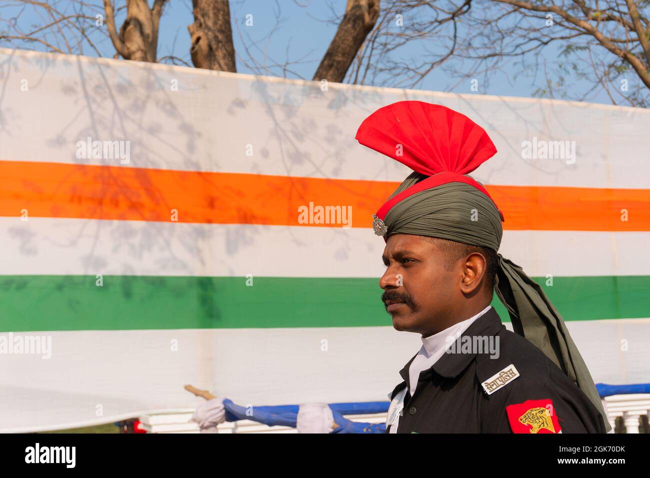 Kolkata, West Bengal, India - 23rd Jannuary 2019 : Indian army man with ...