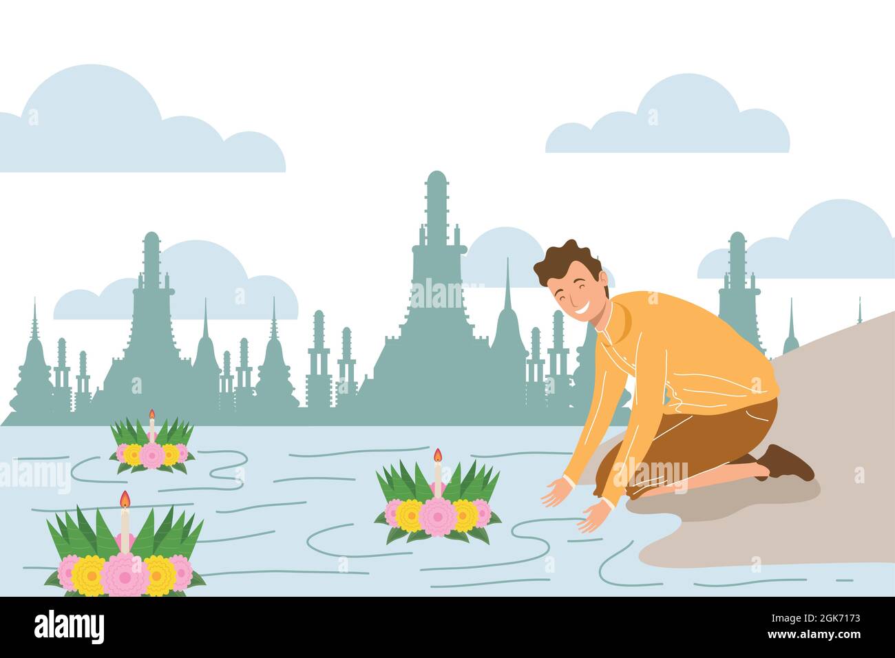 man celebrating loy krathong scene Stock Vector Image & Art - Alamy