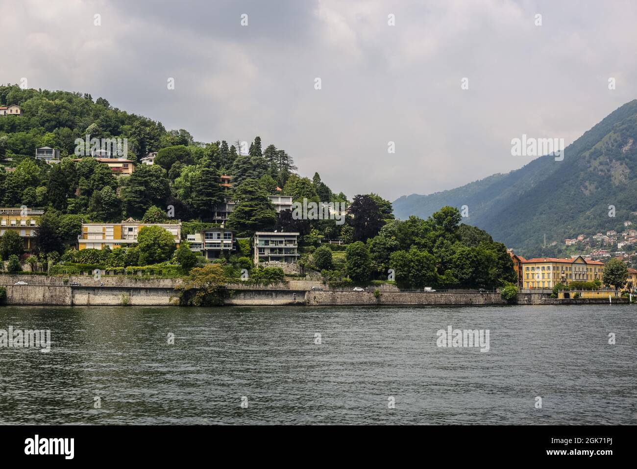 View of Traditional Colorful Buildings on Lake Como on a Rainy Day ...