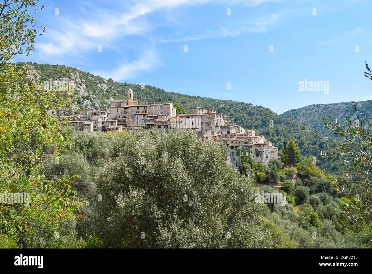 Peillon Village, South of France. 30th August 2019. Panoramic view of ...
