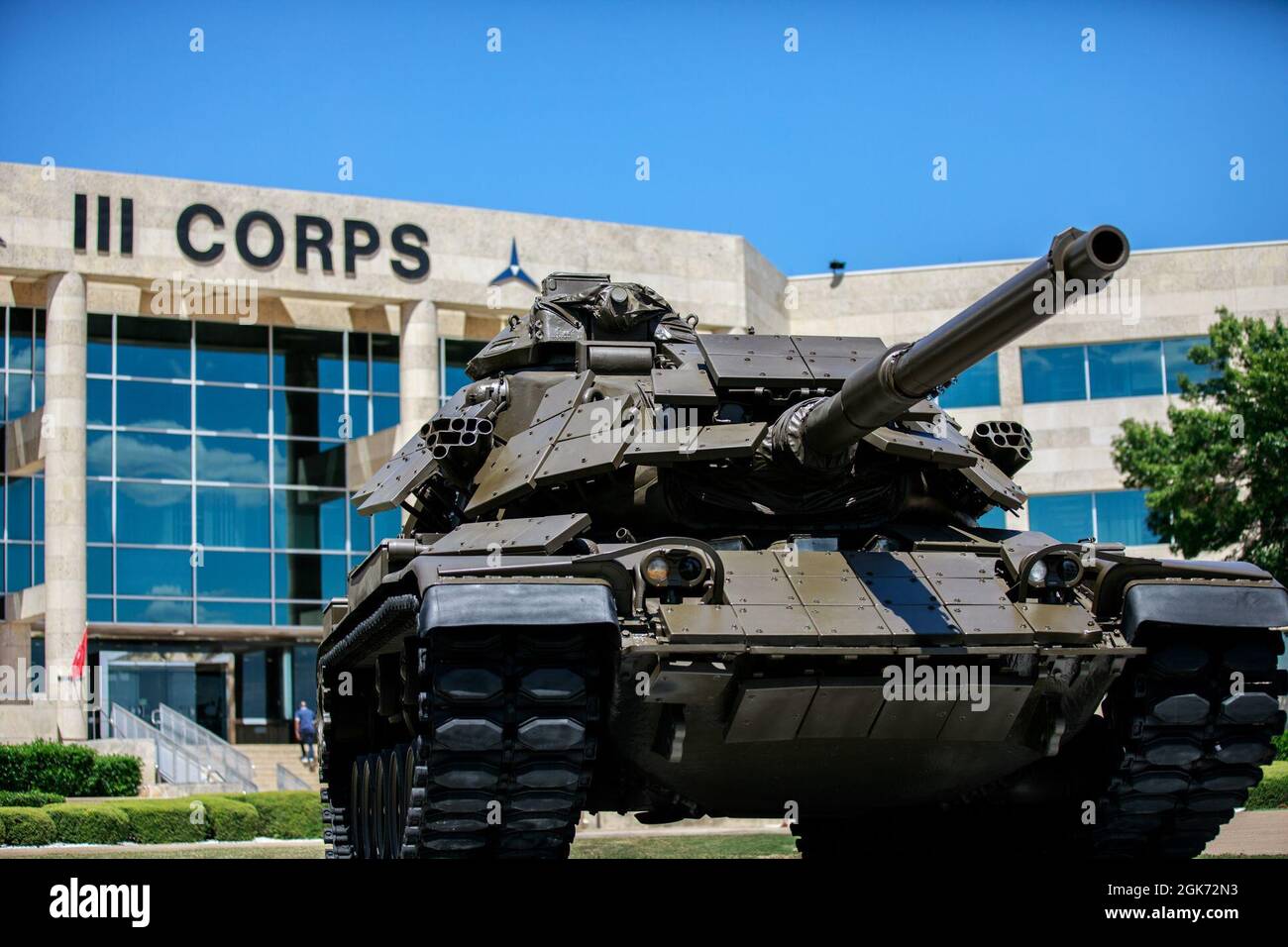 An M60 tank, equipped with reactive armor, is on display at III Corps ...