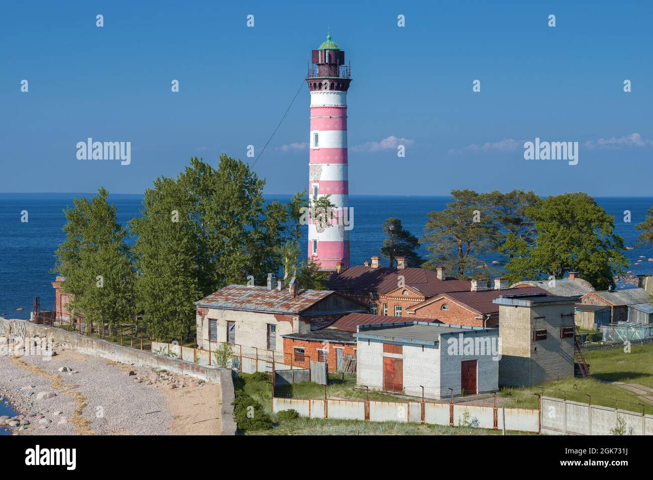 View of the complex of buildings of the old Shepelevsky lighthouse on a ...