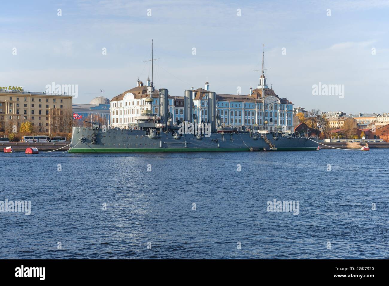 SAINT PETERSBURG, RUSSIA - OCTOBER 25, 2019: Old cruiser "Aurora" at ...