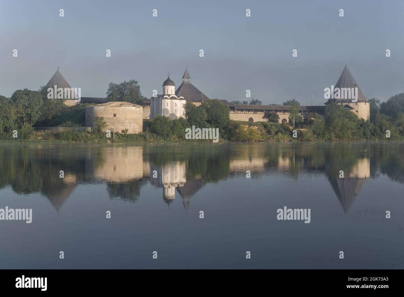 Ancient Old Ladoga fortress in the early June morning. Leningrad region ...