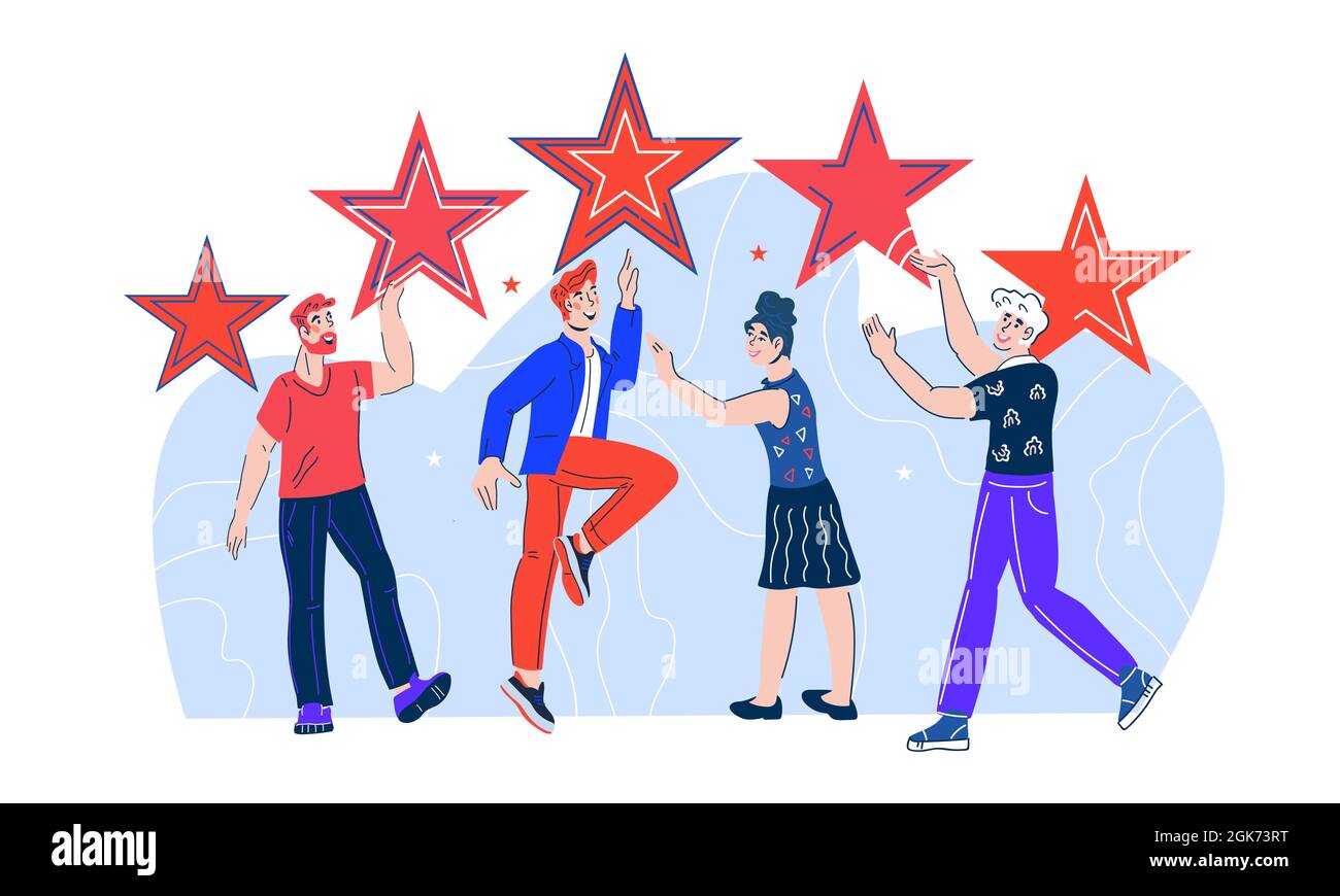 Customer review and users satisfaction rating, flat cartoon vector ...