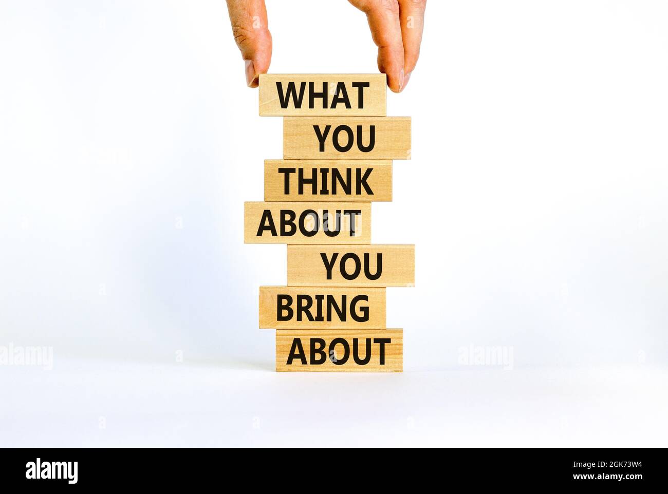 Think about bring about symbol. Wooden blocks with words What you think ...