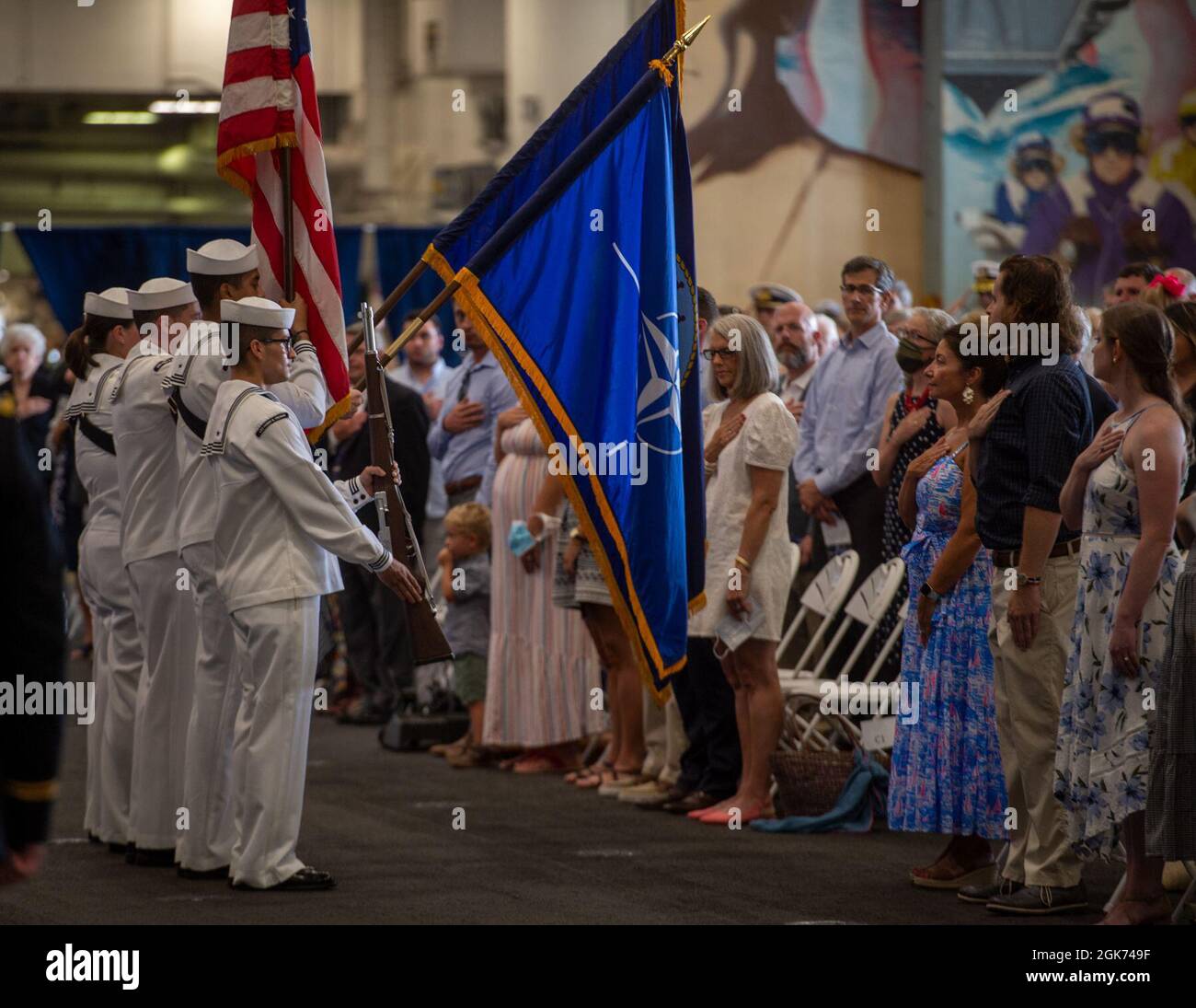 NORFOLK, Va. (Aug. 20, 2021) – The color guard dips the U.S. Navy and ...