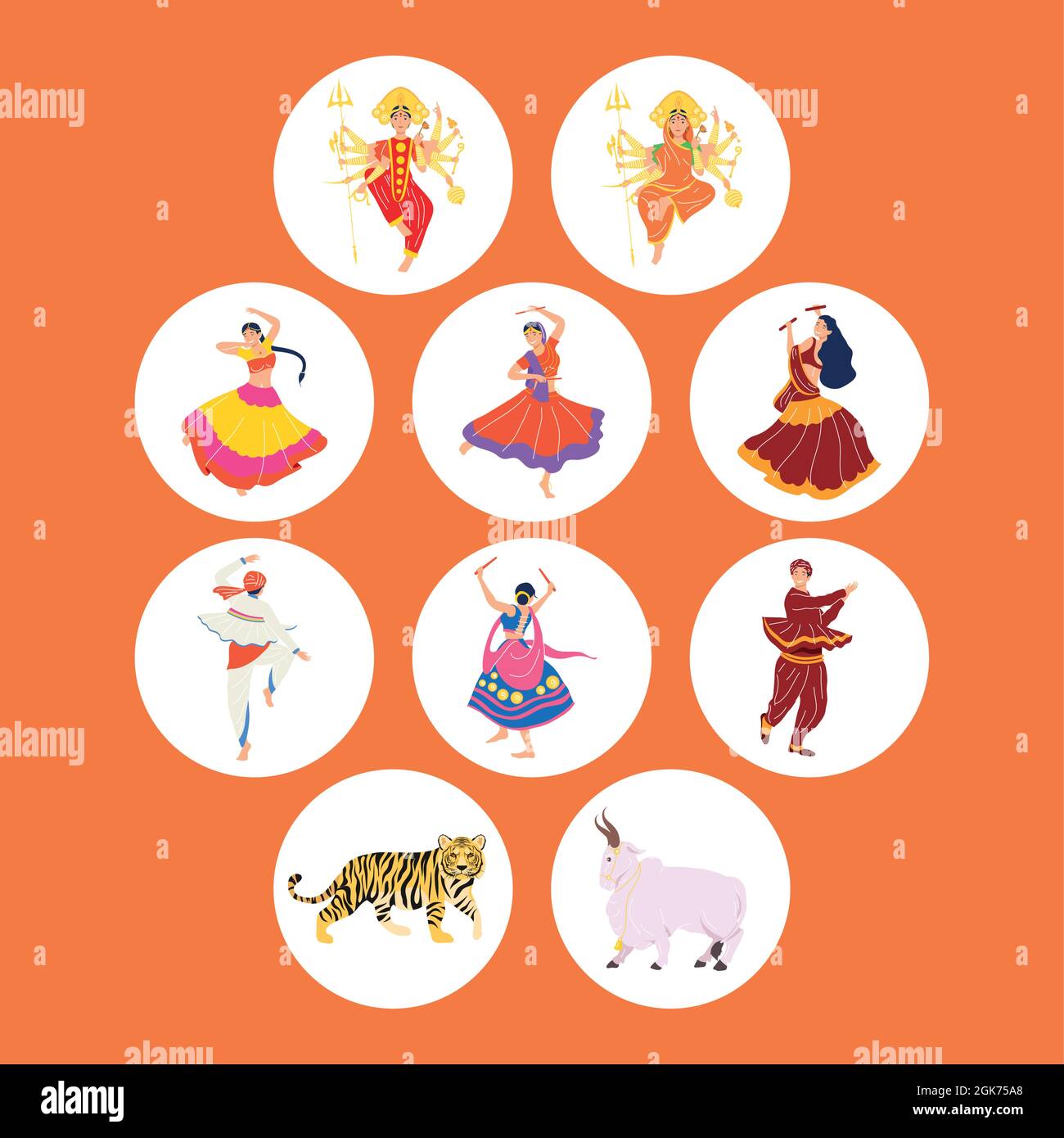 ten Navratri ceremony set icons Stock Vector Image & Art - Alamy