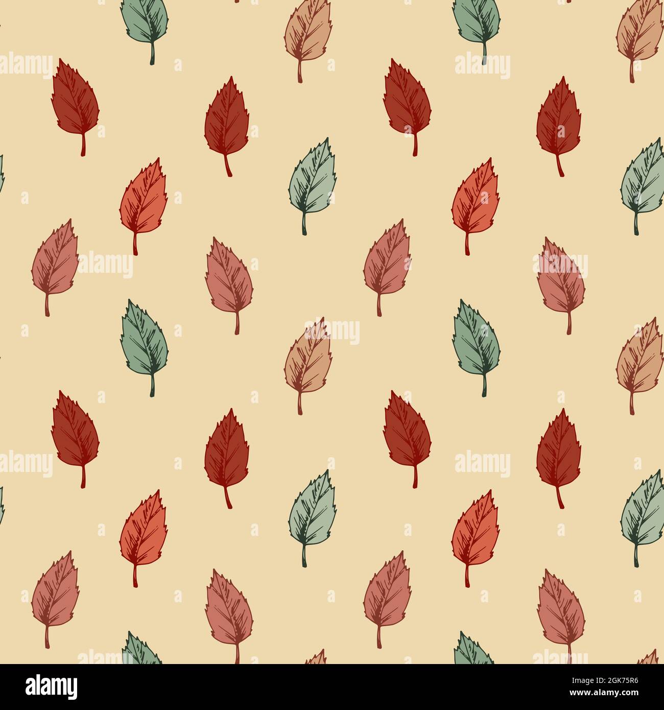 Colorful autumn leaves seamless pattern. Hand drawn vector illustration ...