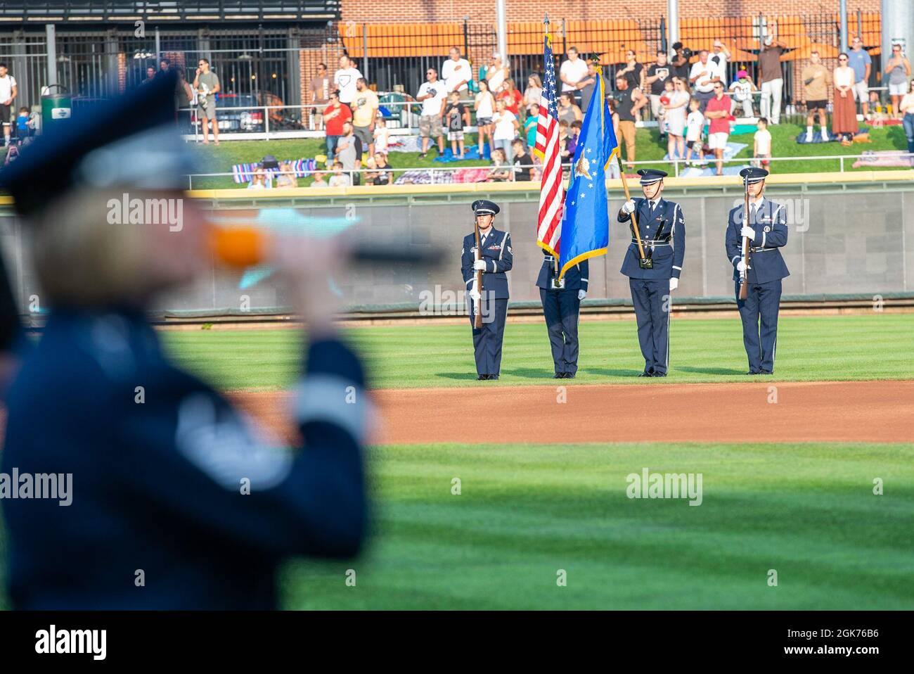 Members of the Wright-Patterson Air Force Base Honor Guard present the ...