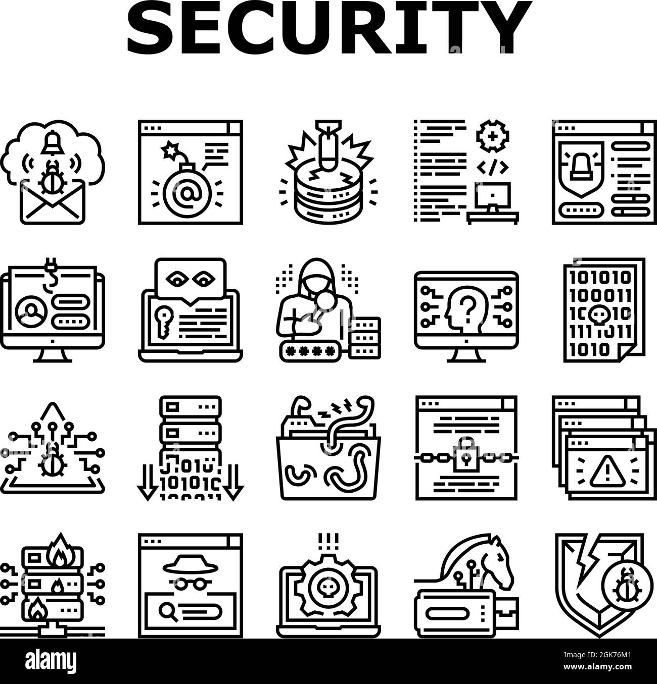 Cyber Security System Technology Icons Set Vector Stock Vector Image ...