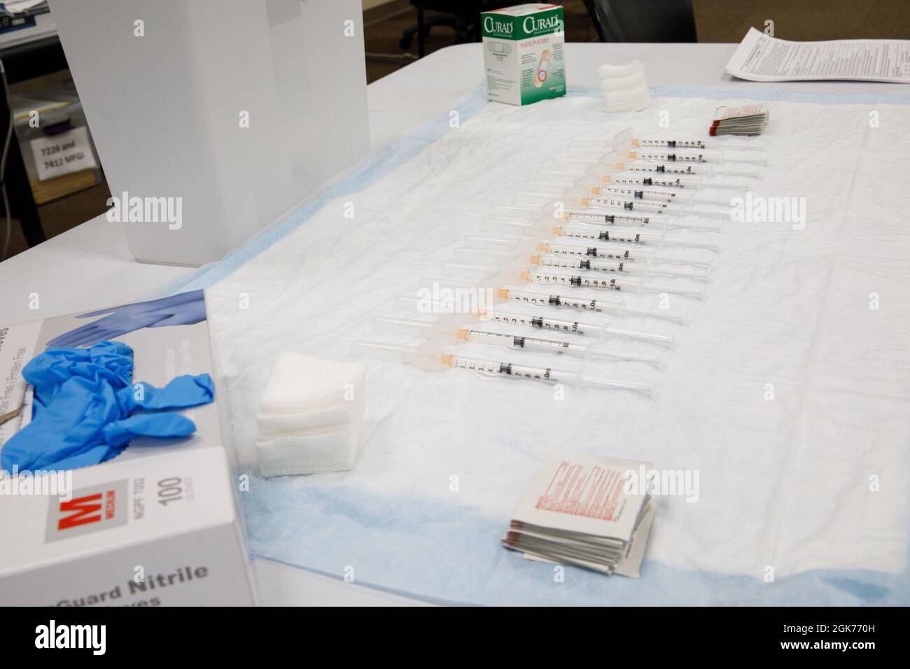 Syringes with the COVID-19 vaccination await Soldiers from the 447th ...