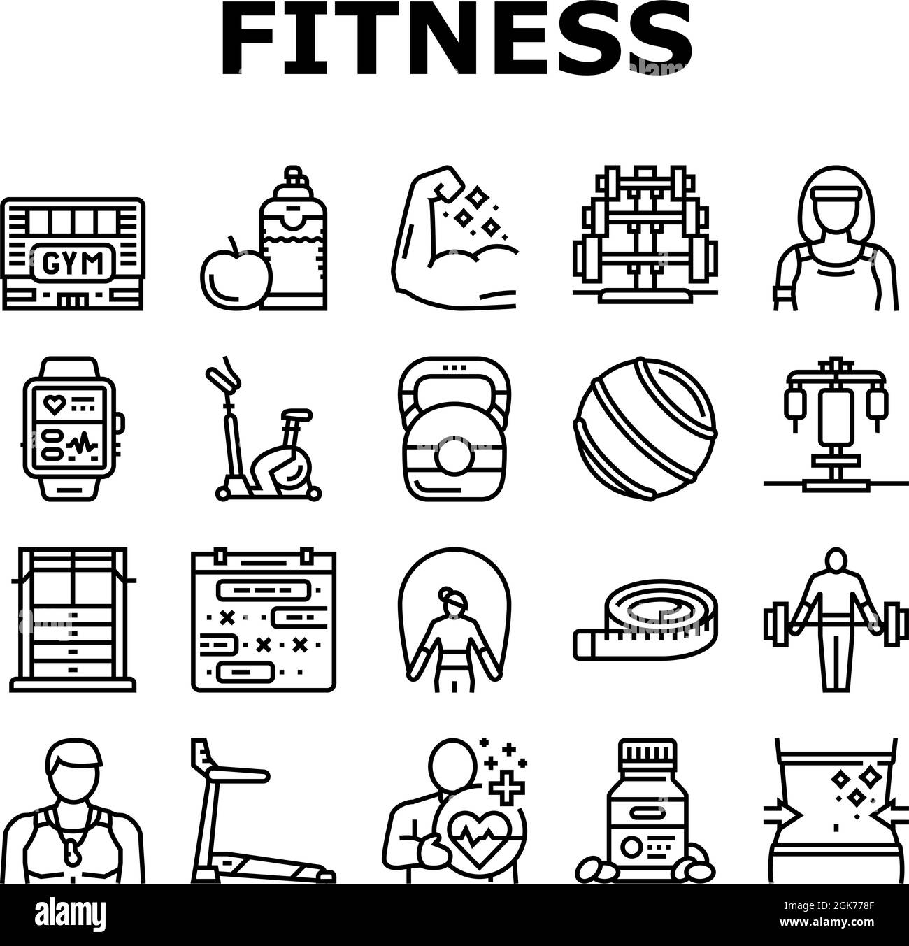 Fitness Health Athlete Training Icons Set Vector Stock Vector Image ...
