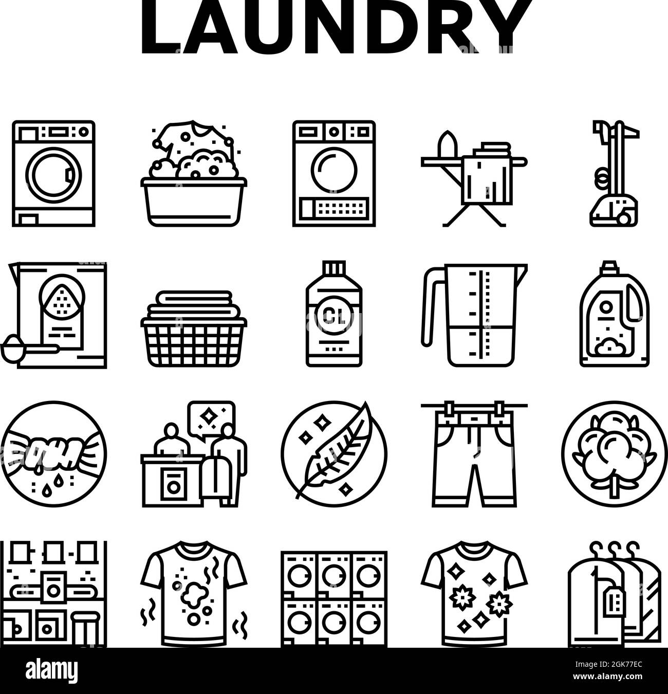 Laundry Service Washing Clothes Icons Set Vector Stock Vector Image ...