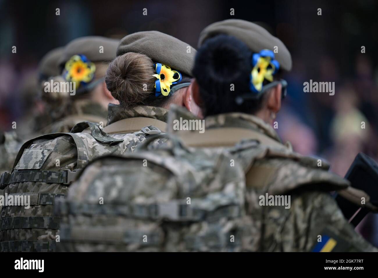 A Ukrainian military unit stands in formation during rehearsal at Kyiv ...