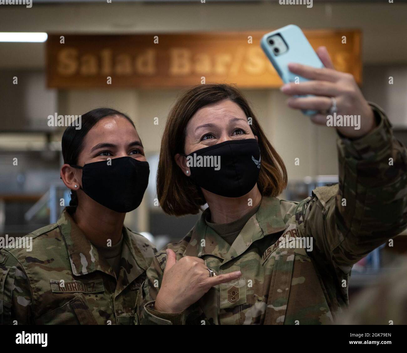 Chief Master Sgt. of the Air Force JoAnne S. Bass takes a selfie with ...