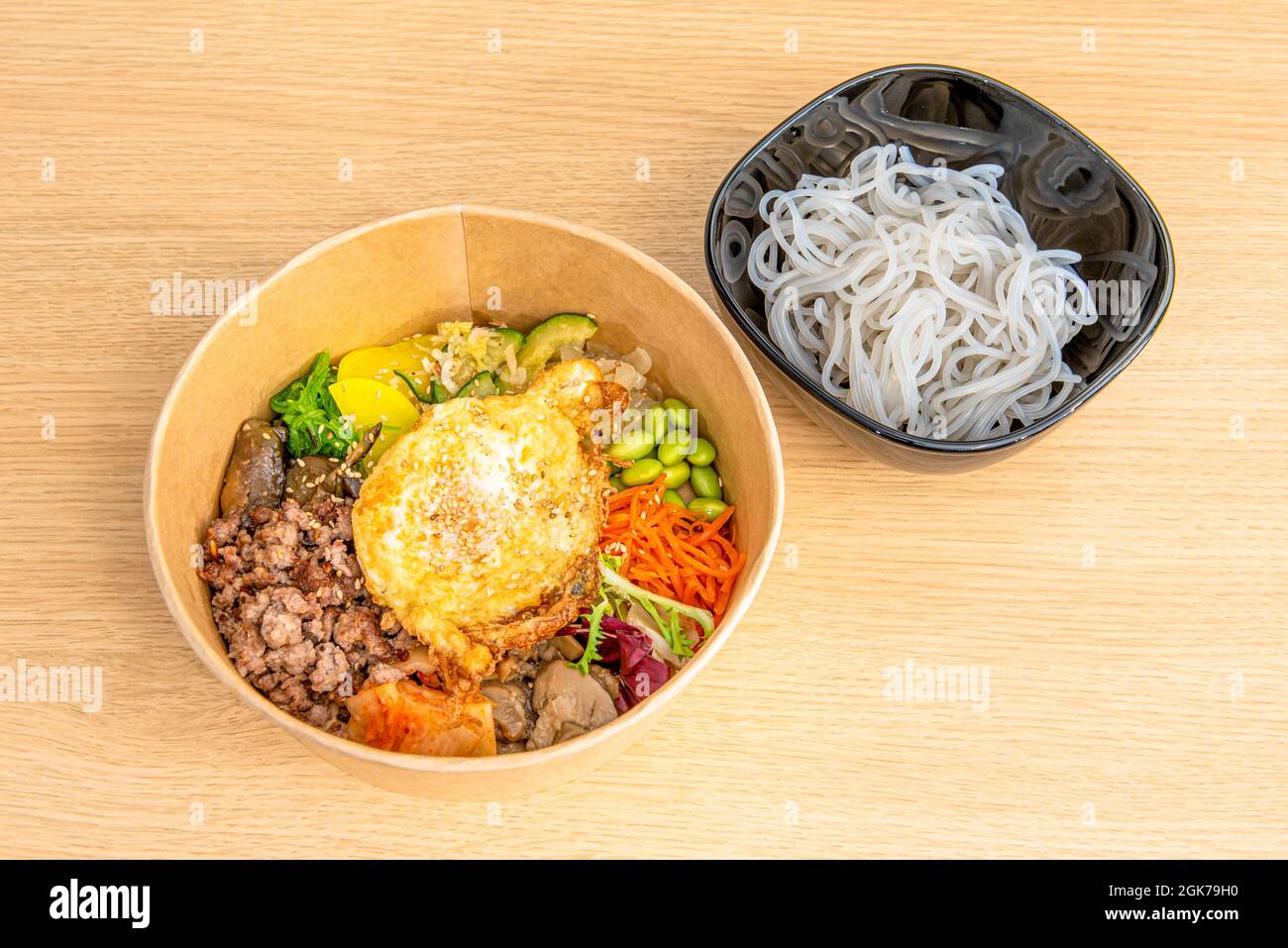 Korean Bibimbap Recipe in a Home Delivery Cardboard Bowl with Sweet ...
