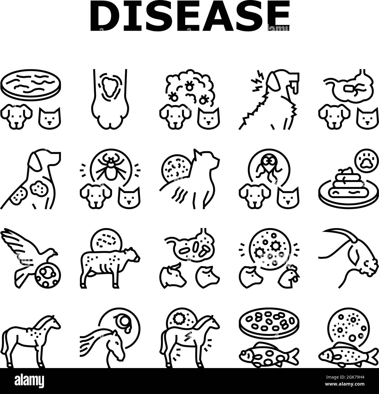 Pet Disease Ill Health Problem Icons Set Vector Stock Vector Image ...