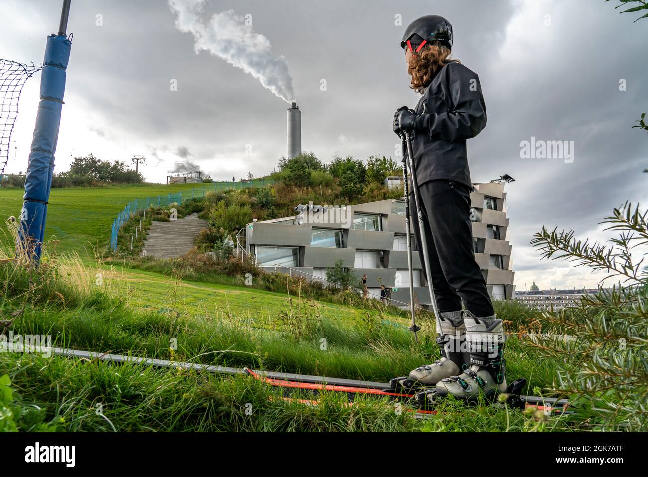 CopenHill, waste incineration plant and artificial ski slope, skiing with a view of the Øresund ...