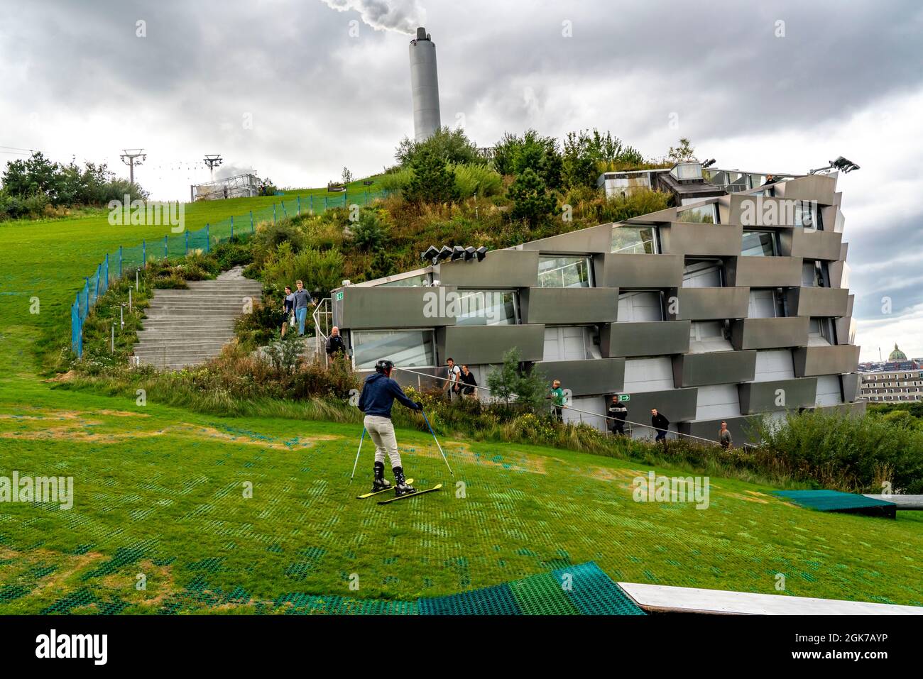 CopenHill, waste incineration plant and artificial ski slope, skiing with a view of the Øresund ...