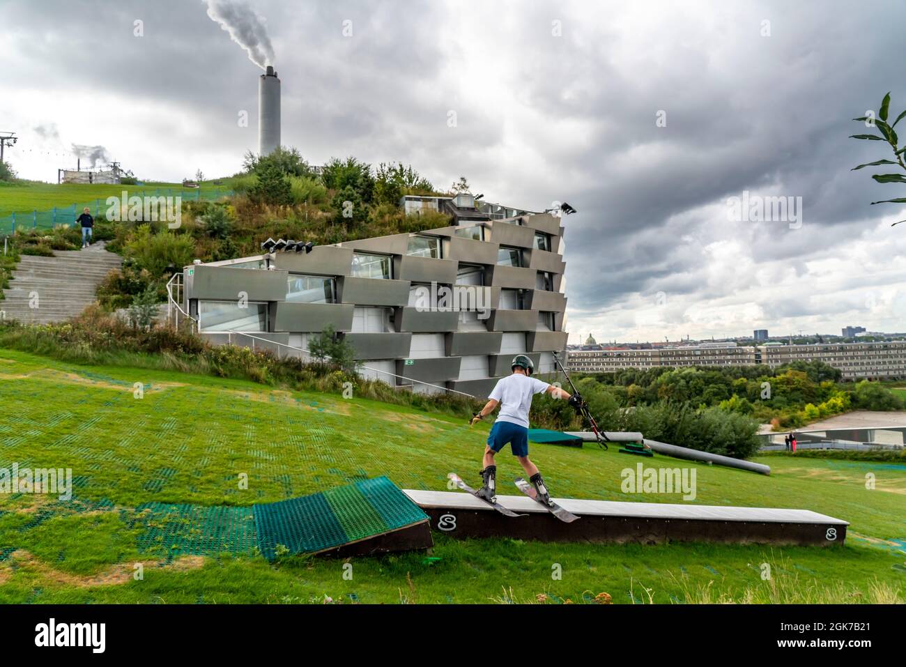 CopenHill, waste incineration plant and artificial ski slope, skiing with a view of the Øresund ...