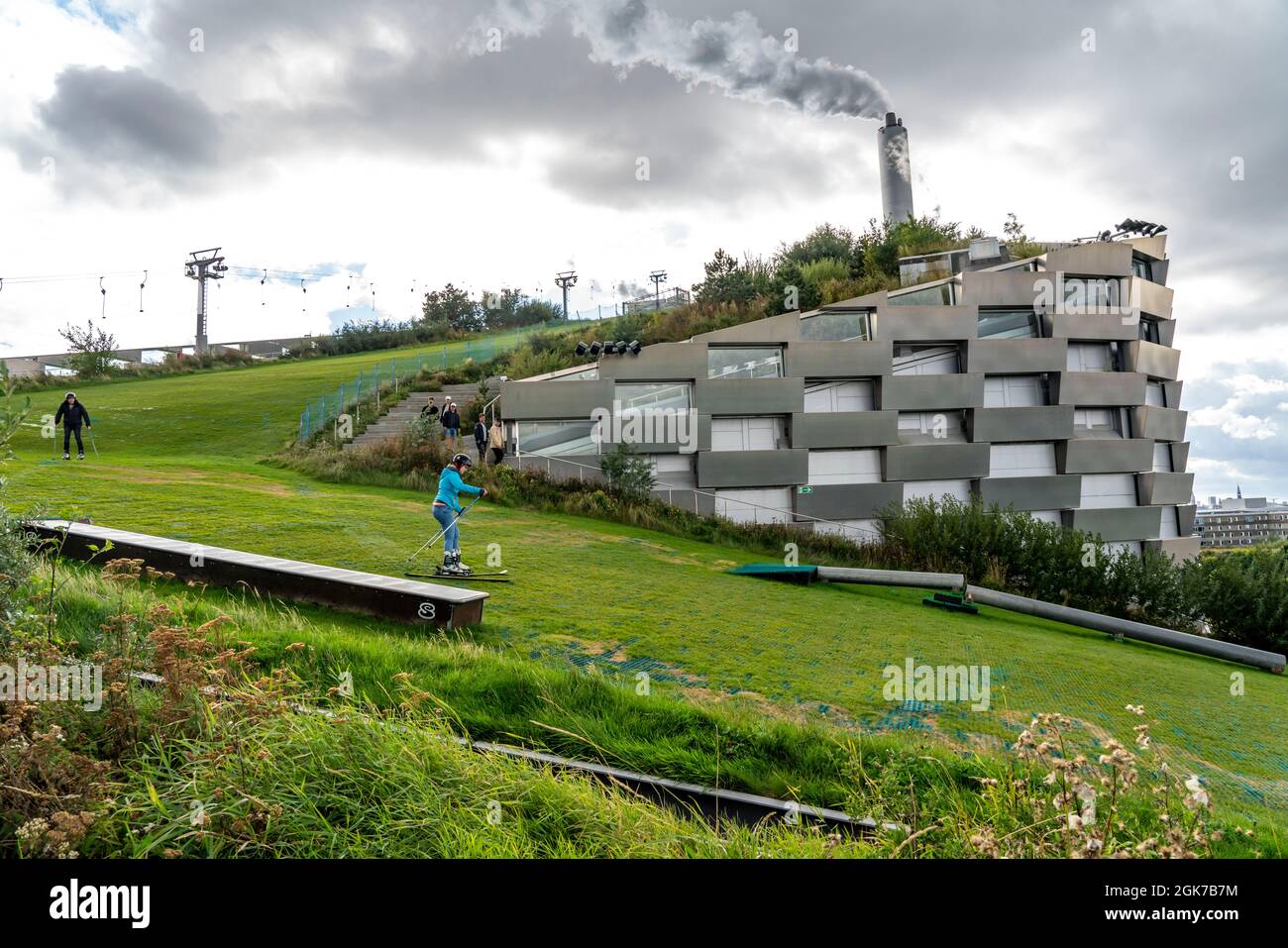 CopenHill, waste incineration plant and artificial ski slope, skiing with a view of the Øresund ...