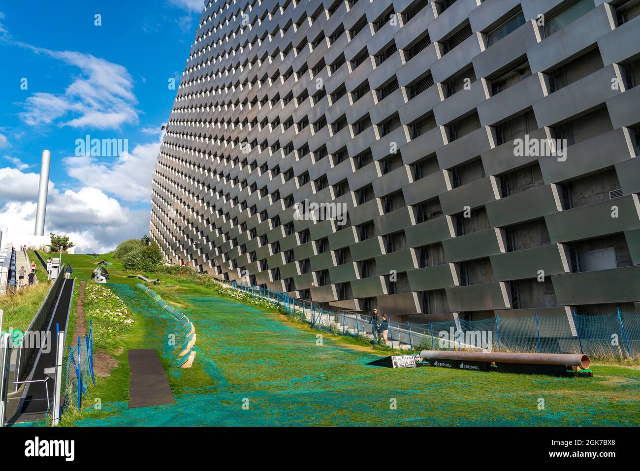 CopenHill, waste incineration plant and artificial ski slope, skiing with a view of the Øresund ...