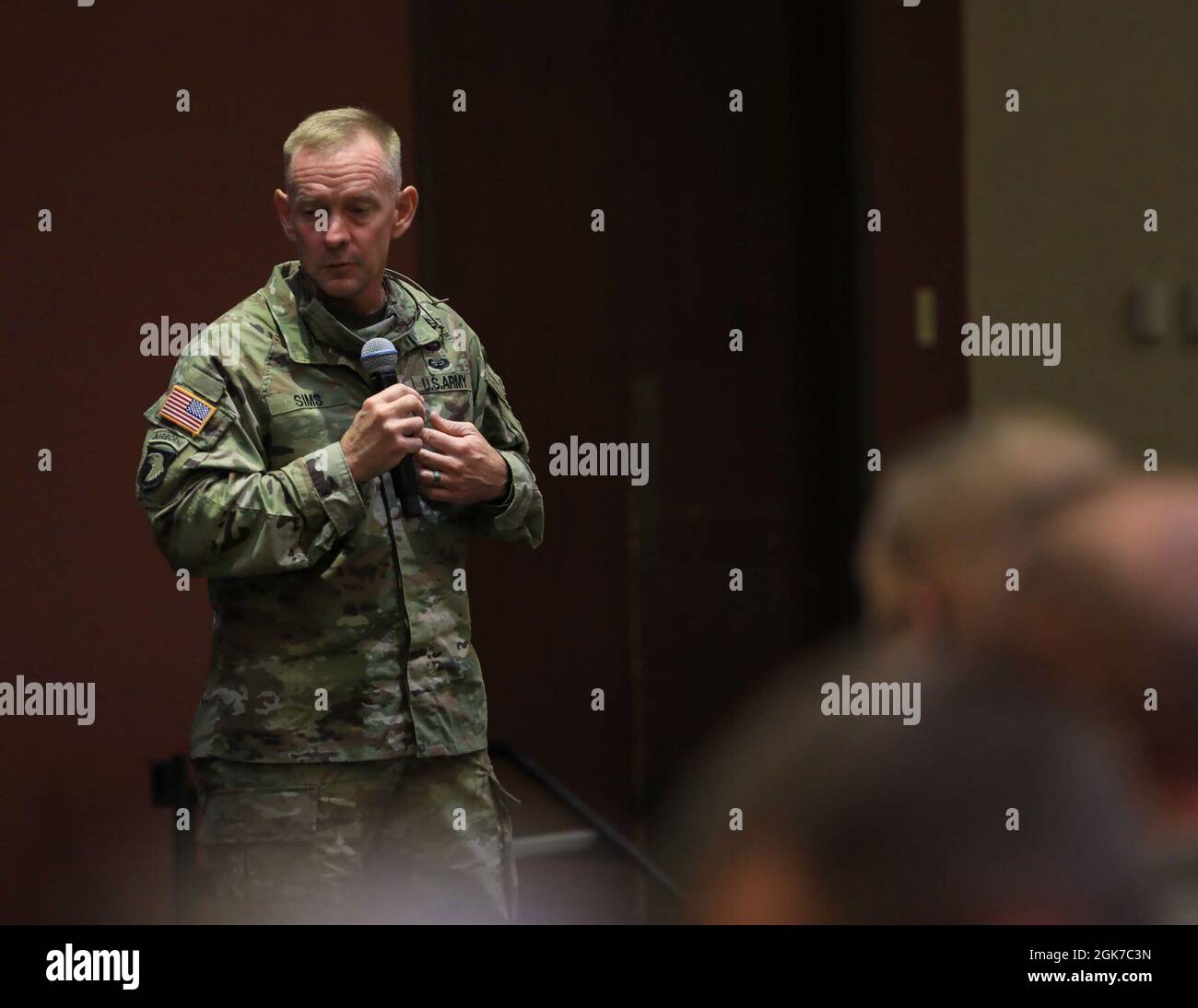 CSM Todd Sims gives a speech to the FORSCOM Retention teams at Cole ...