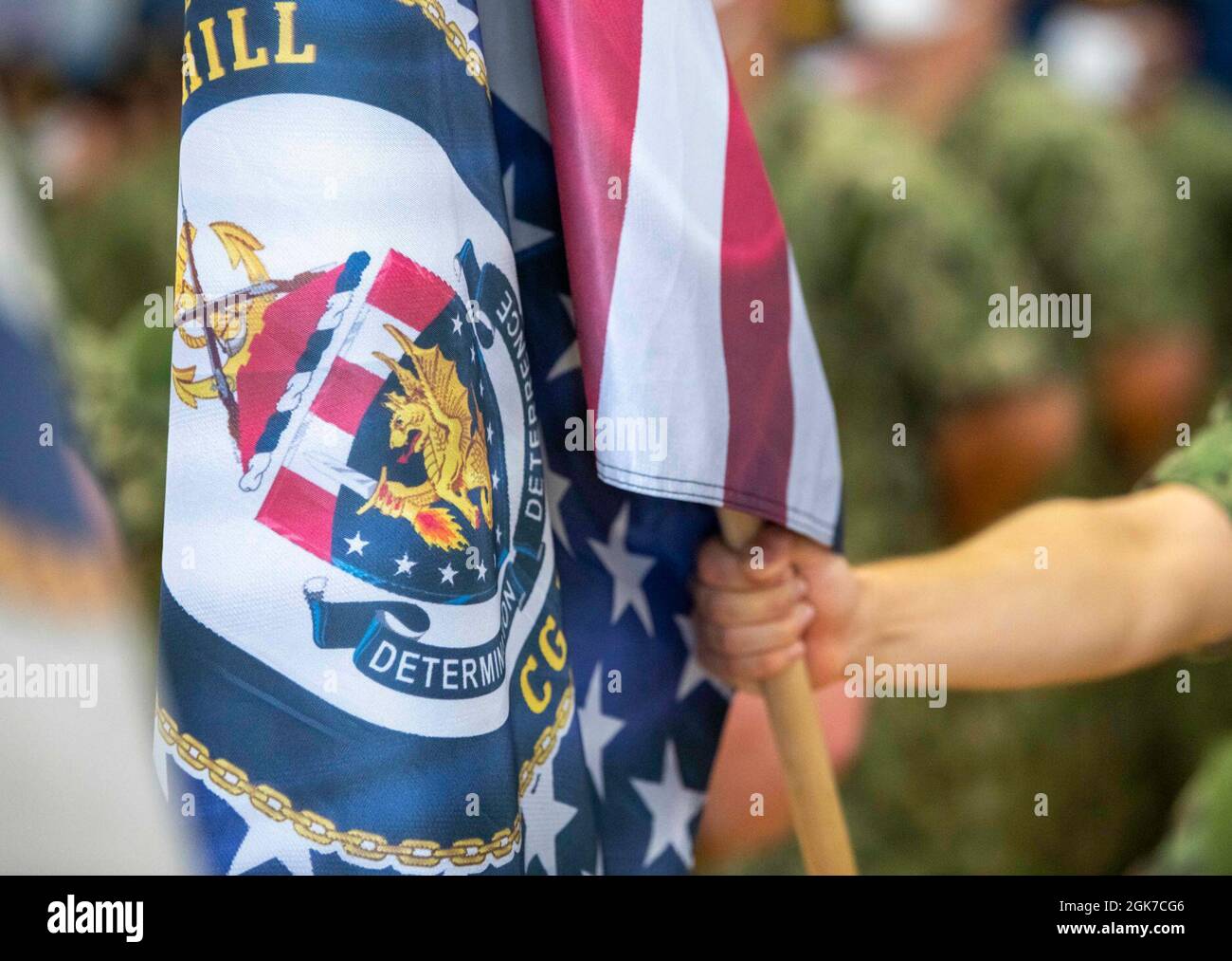 A recruit guideon from division 377, a division sponsored by the ...