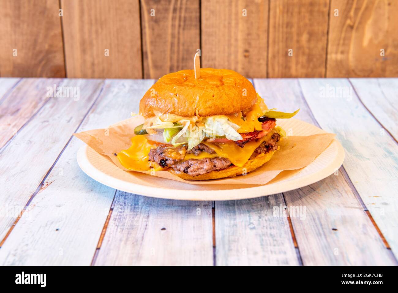 Double Beef Burger with Double Cheddar Cheese with Spicy Sauce Lettuce ...