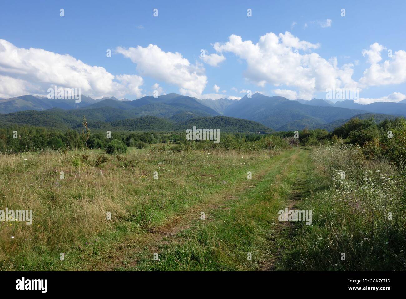 Part of Fagaras Mountains range viewed from their north in Transylvania ...